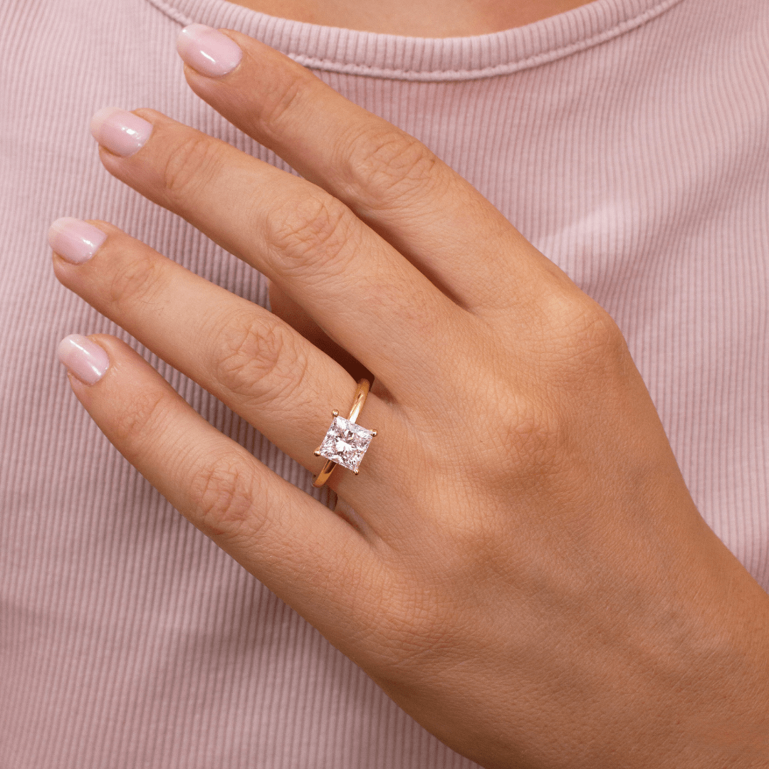 1.2 CT Princess Cut Hidden Halo Lab Grown Diamond Engagement Ring ...