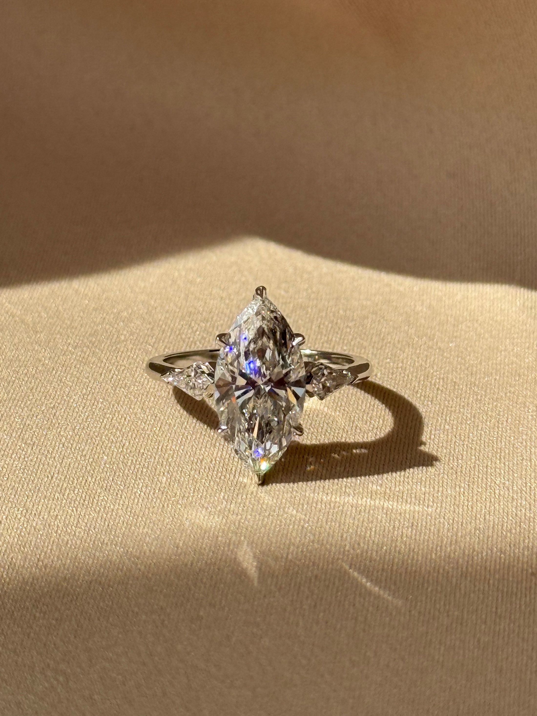 3.01 CT Marquise Cut Three Stones Lab Grown Diamond Engagement Ring ...