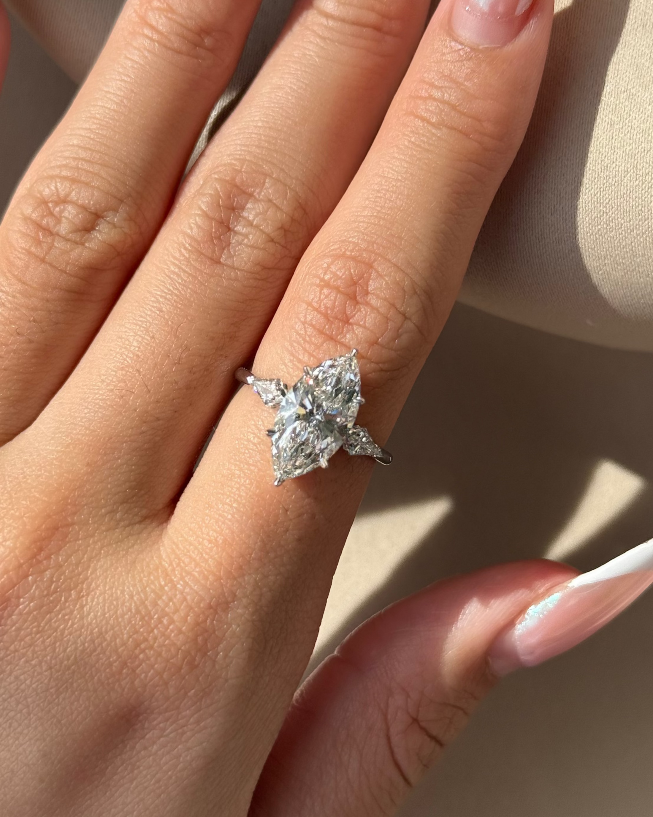 3.01 CT Marquise Cut Three Stones Lab Grown Diamond Engagement Ring ...
